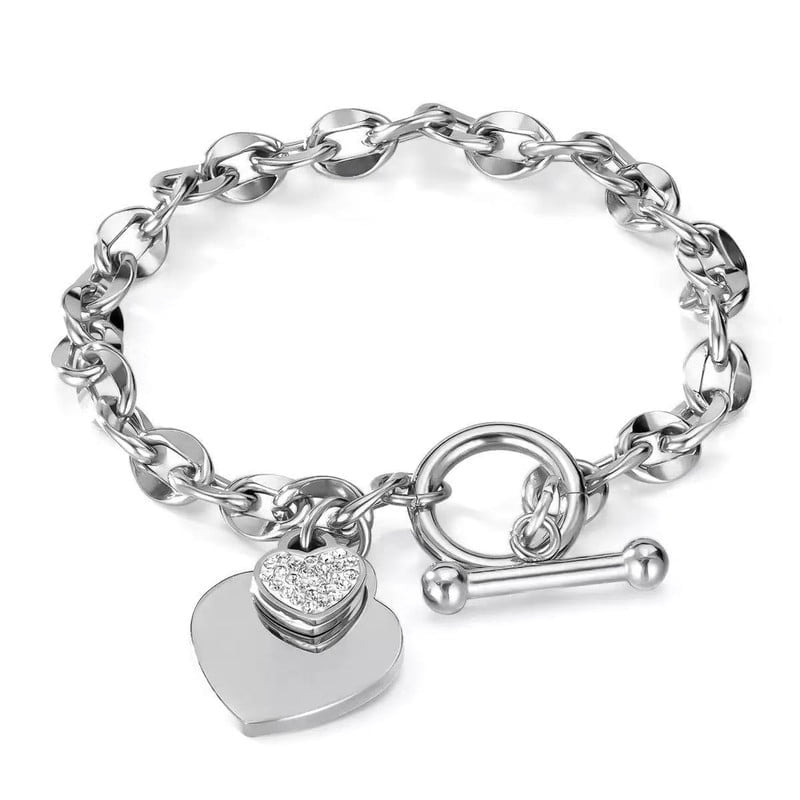 316L Stainless Steel Love Heart Charm Bracelet Gold for Women Romantic ...