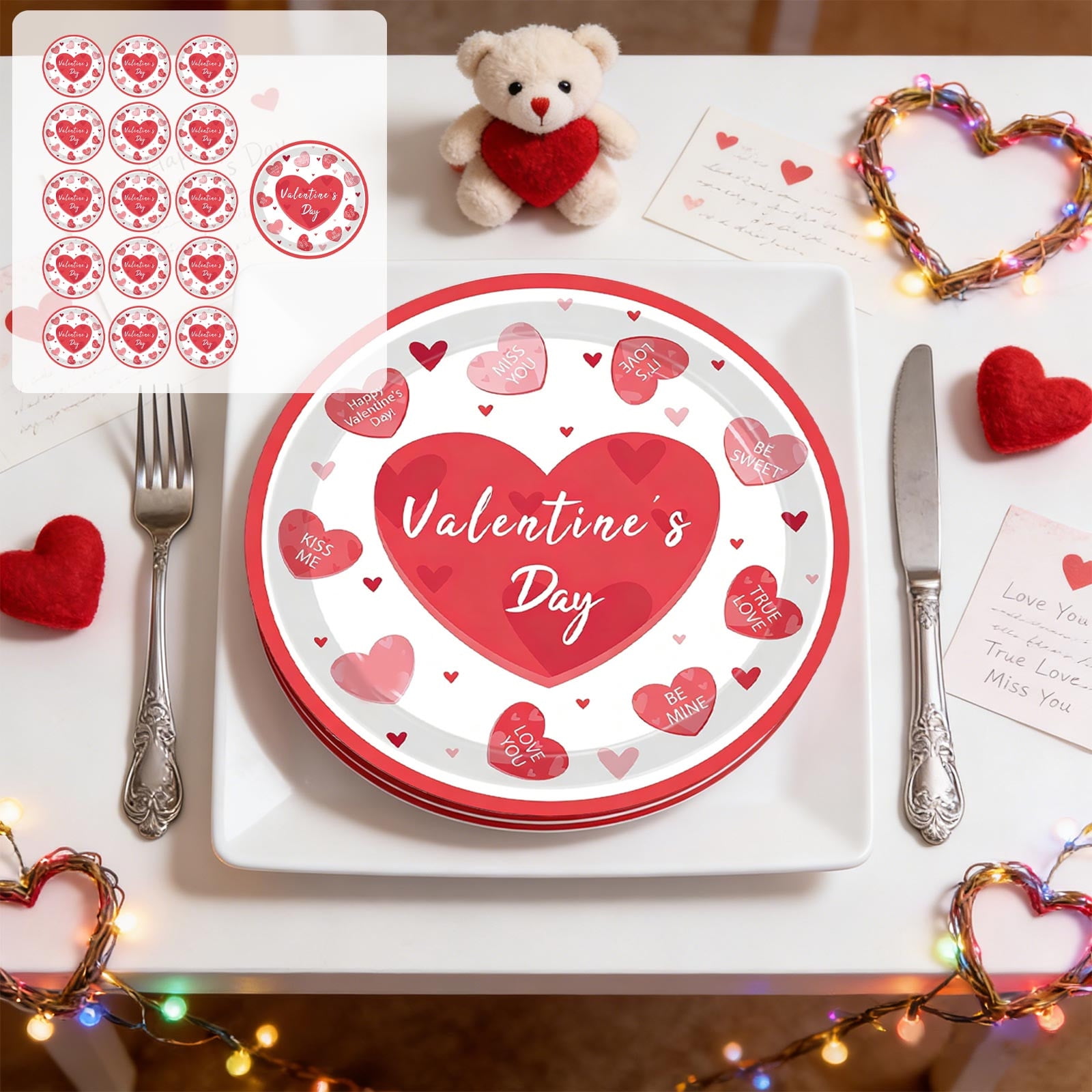 Romantic Heart February 14 Festive Theme Party Tableware Disposable 7 ...