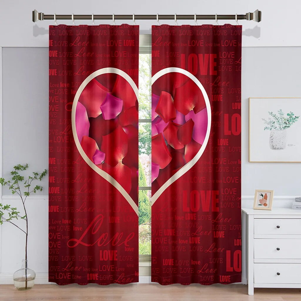 Romantic Heart Happy Valentine's Day Window Curtains Blinds For Living Room Kids Bedroom ...