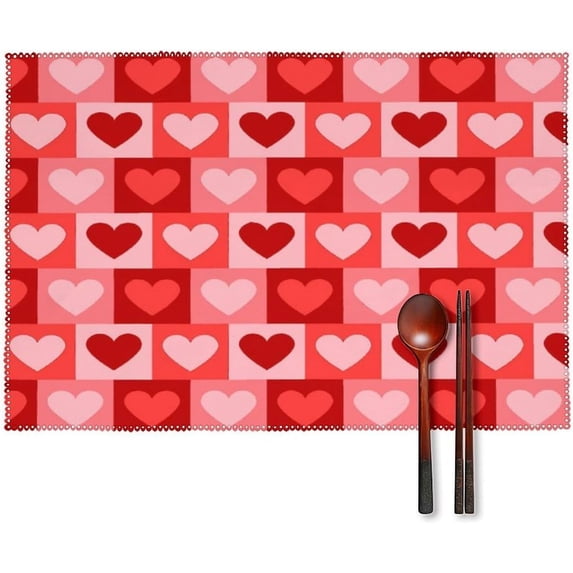 Romantic Hearts Valentine''s Day Placemat Set of 4 Washable Table Mats ...