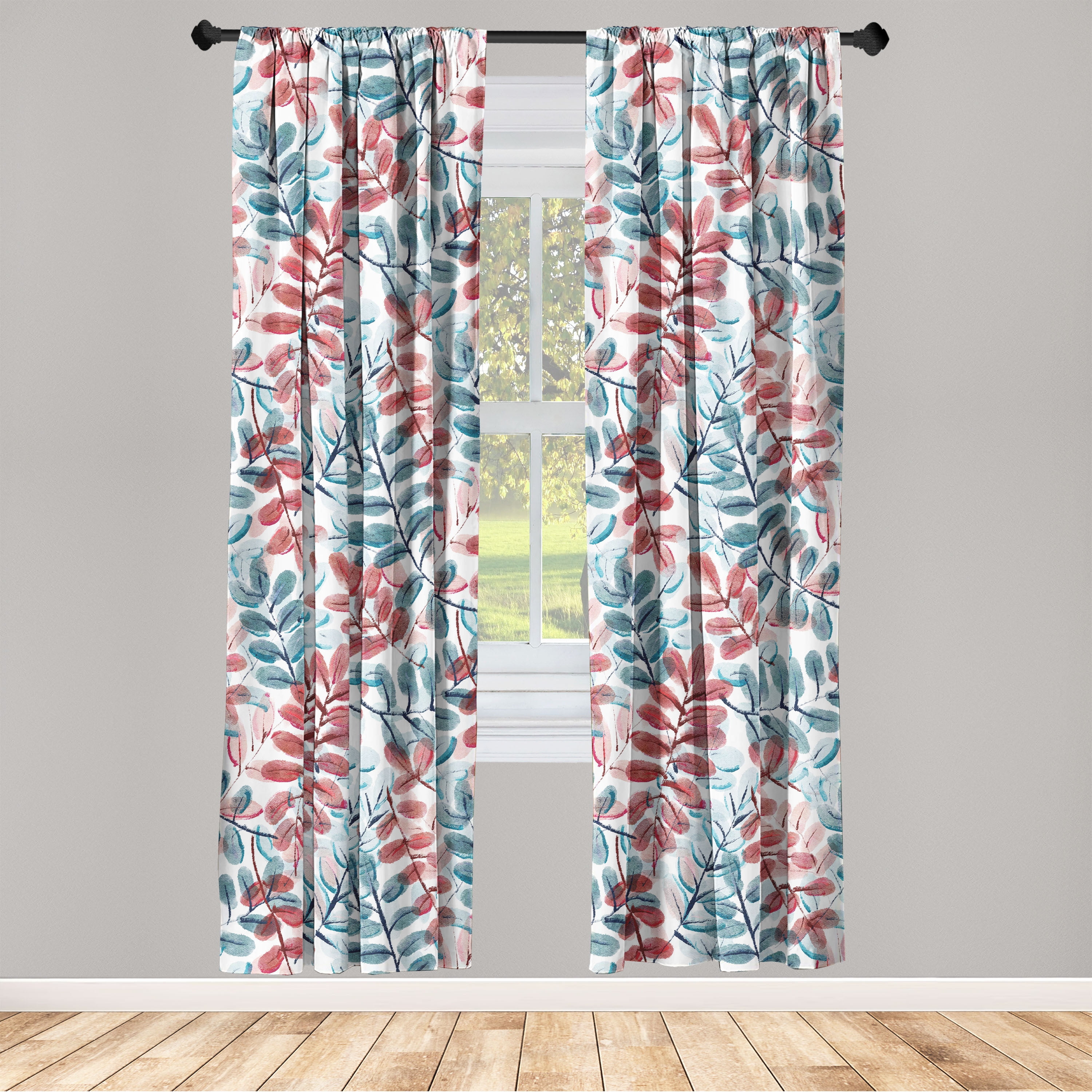 Romantic Leaves Window Curtains, Autumn Themed Aquarelle Leafy Branch ...