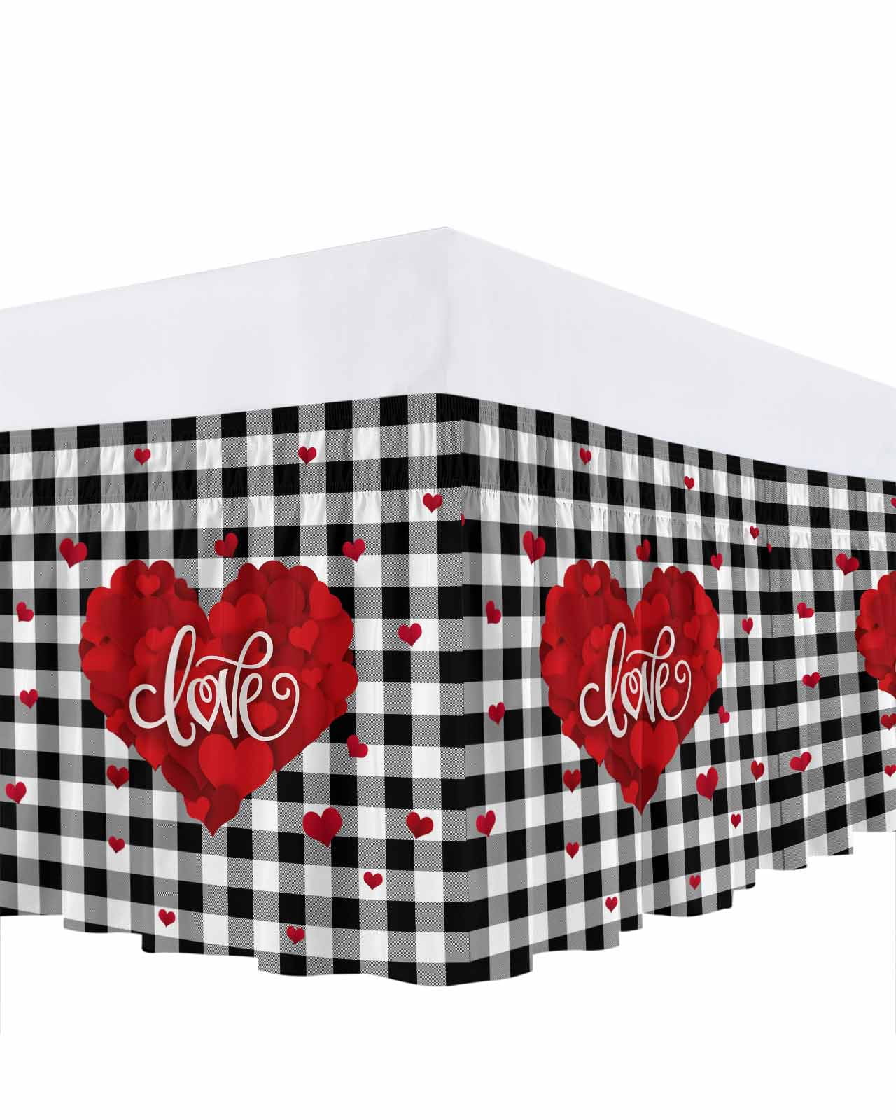 Romantic Love Heart Bed Skirt Queen Size 18 Inch Drop, Back White ...
