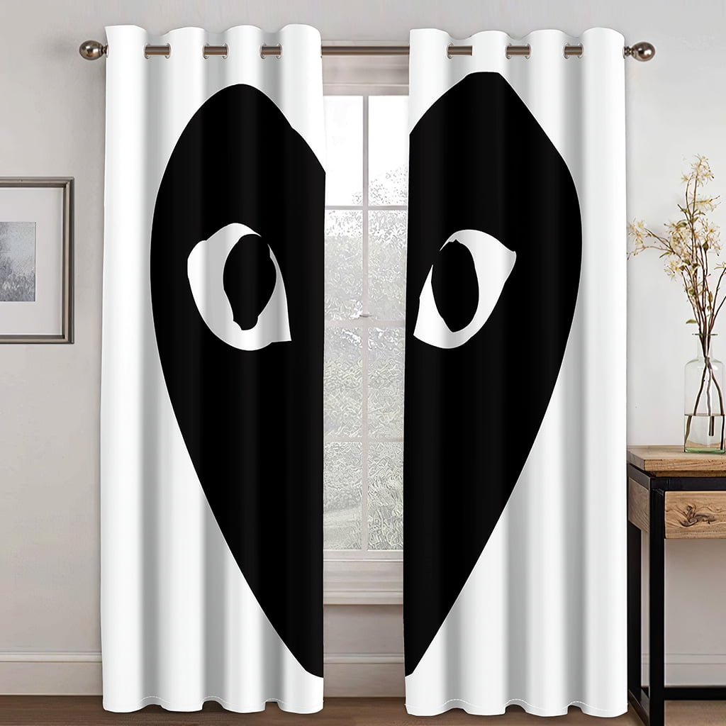 Romantic Love Heart Black White Window Curtains Blinds For Living Room ...