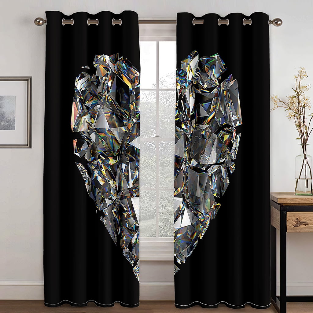 Romantic Love Heart Black White Window Curtains Blinds For Living Room ...