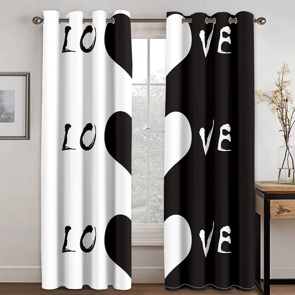 Romantic Love Heart Black White Window Curtains Blinds For Living Room ...