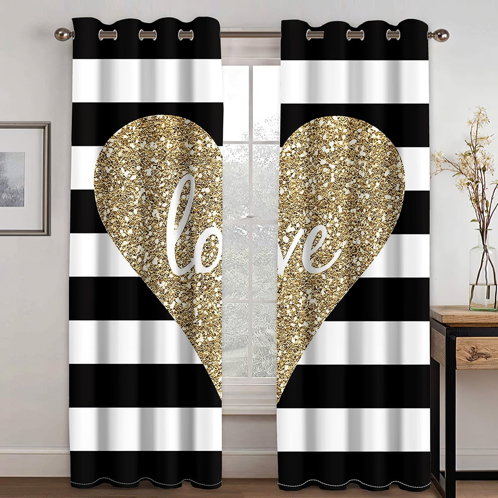 Romantic Love Heart Black White Window Curtains Blinds For Living Room ...