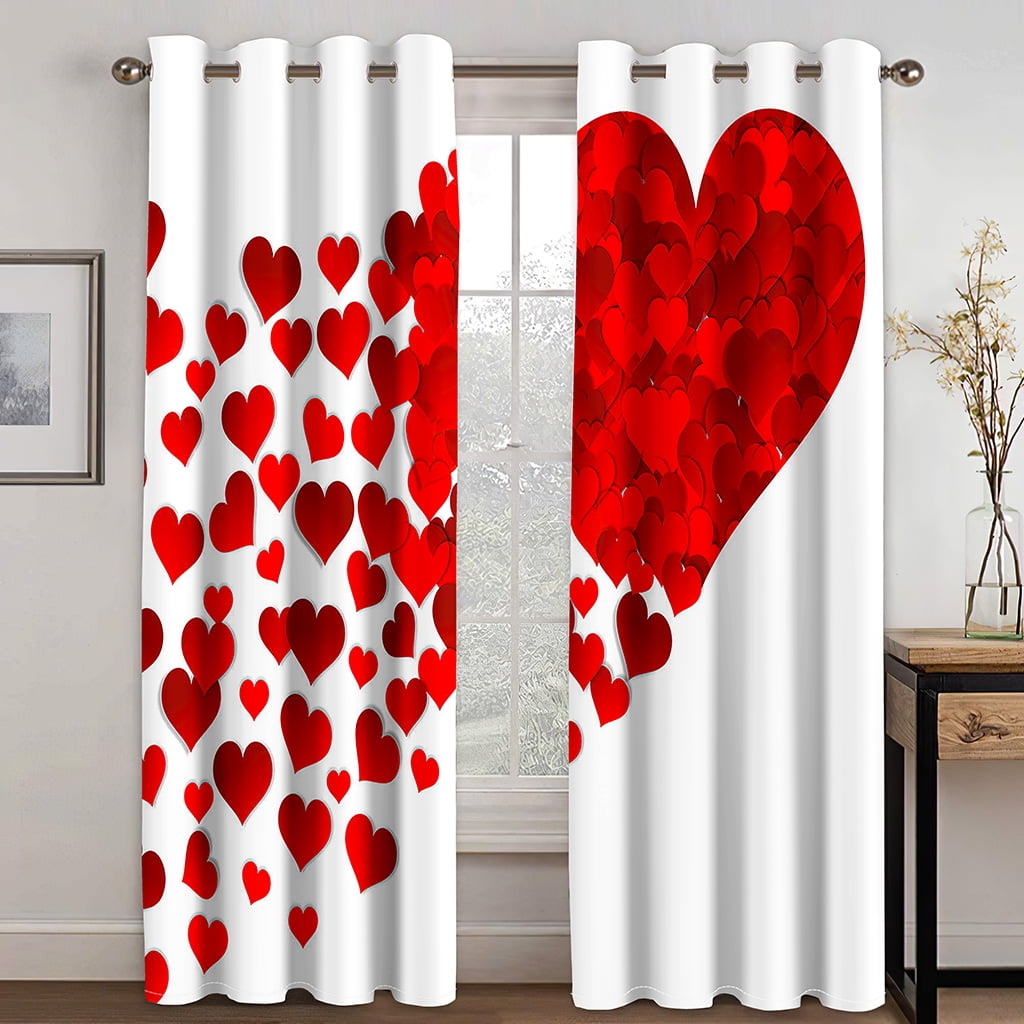 Romantic Love Heart Black White Window Curtains Blinds For Living Room ...