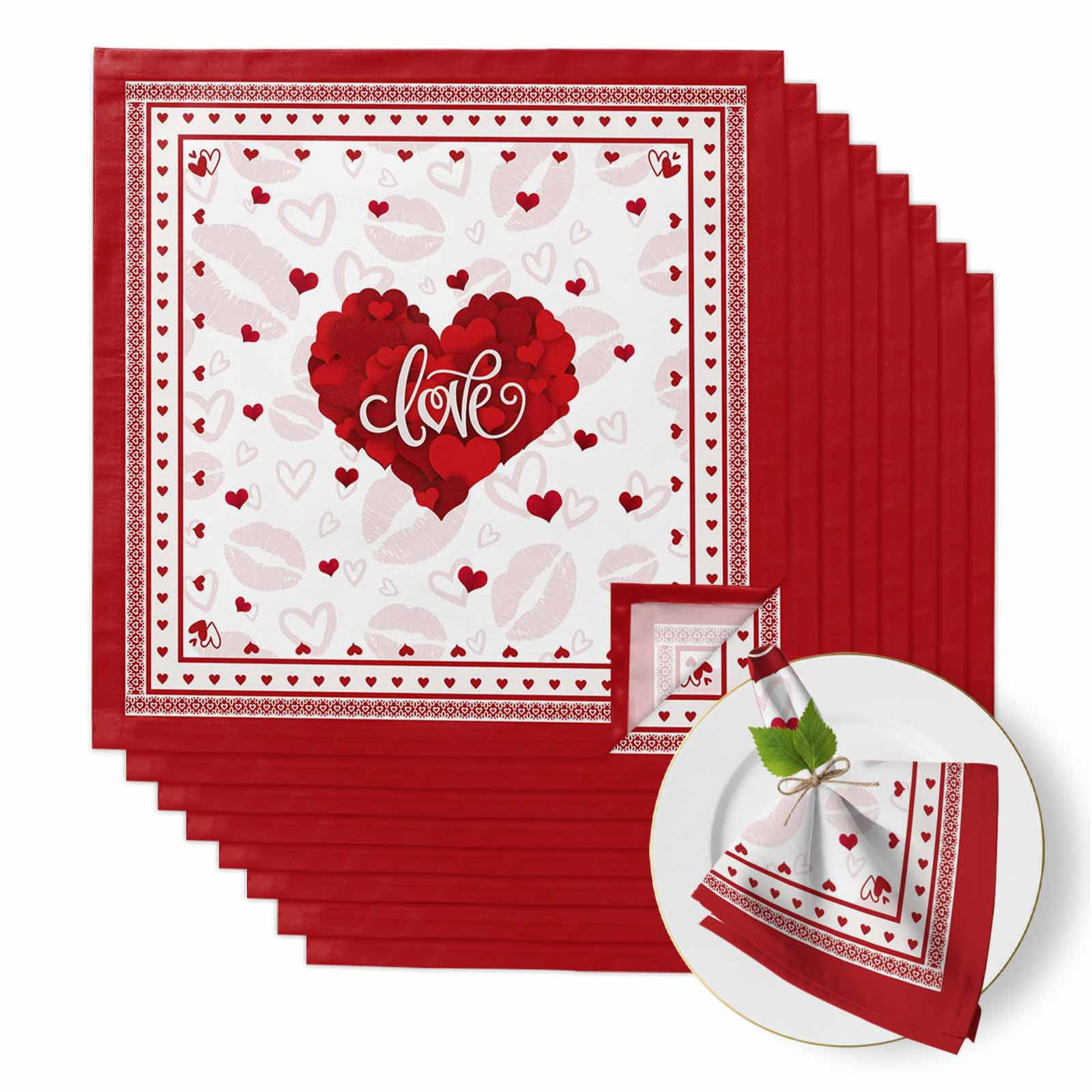 Romantic Love Heart Cloth Napkins Set of 8 Red Lips Red Boundary Soft ...