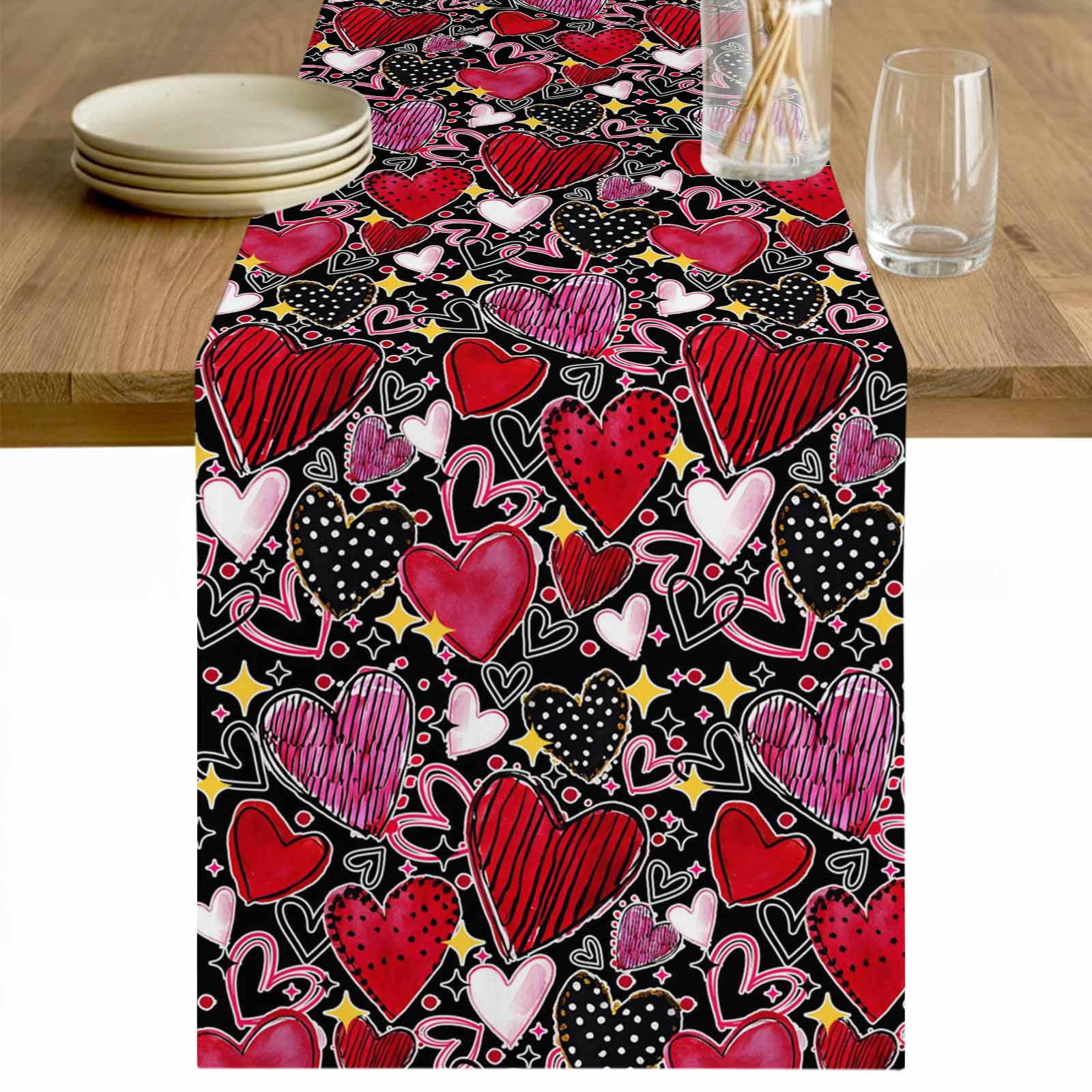 Romantic Love Table Runner - 108 Inch Long Valentine's Day Heart Stars ...
