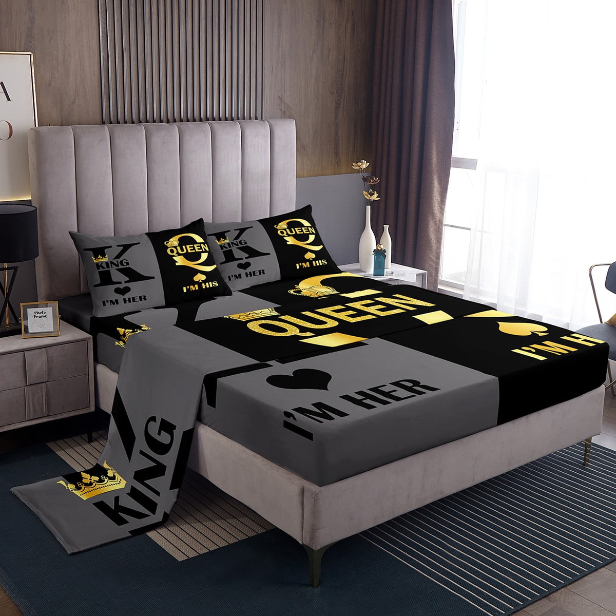 Romantic Love Theme Bedding King King And Queen Crown Sheet Set For ...