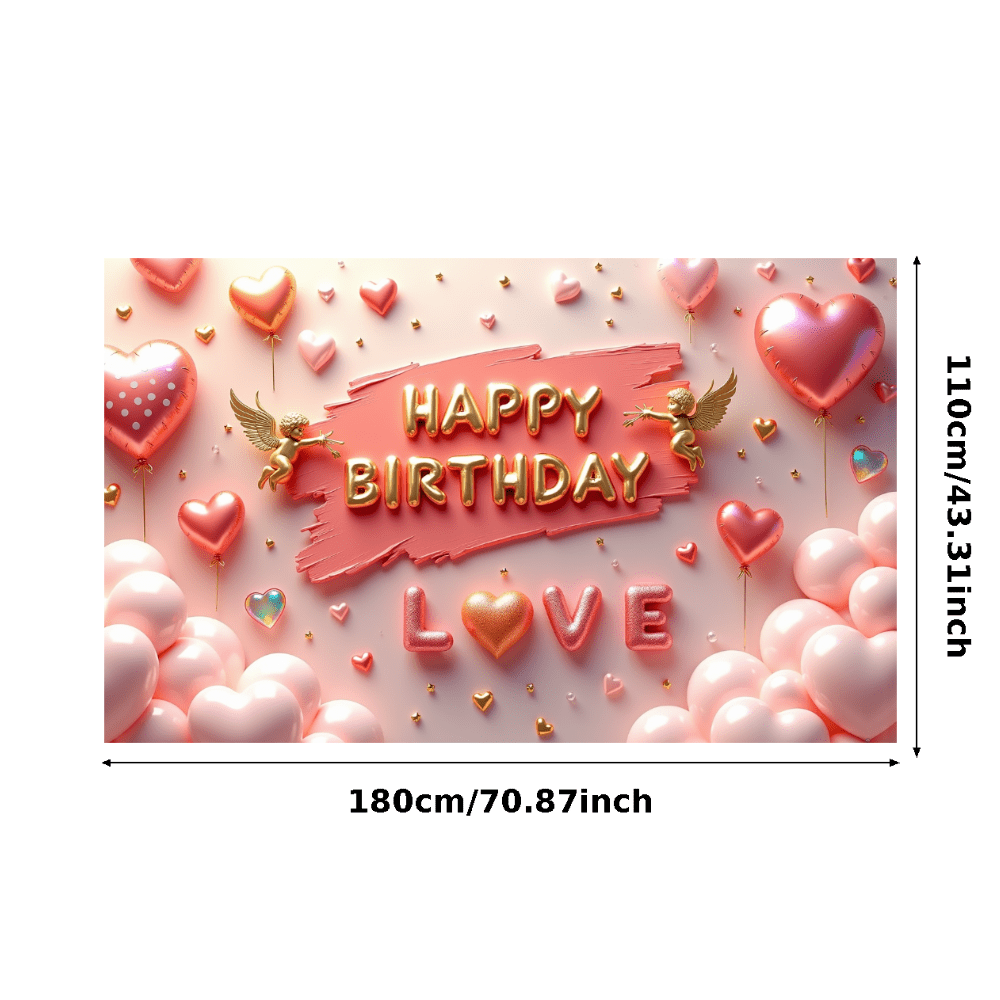 Romantic Love Theme Happy Birthday Banner Decorative Cupid Balloon ...