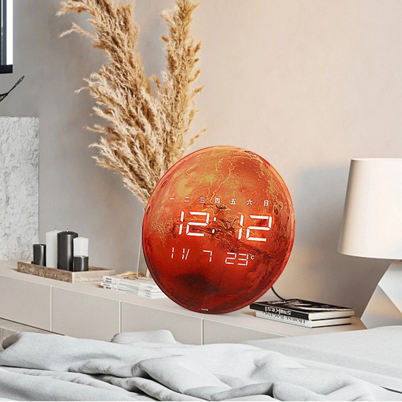 Romantic Moon Luminous Wall Clock Green Light Nordic Personality Earth ...