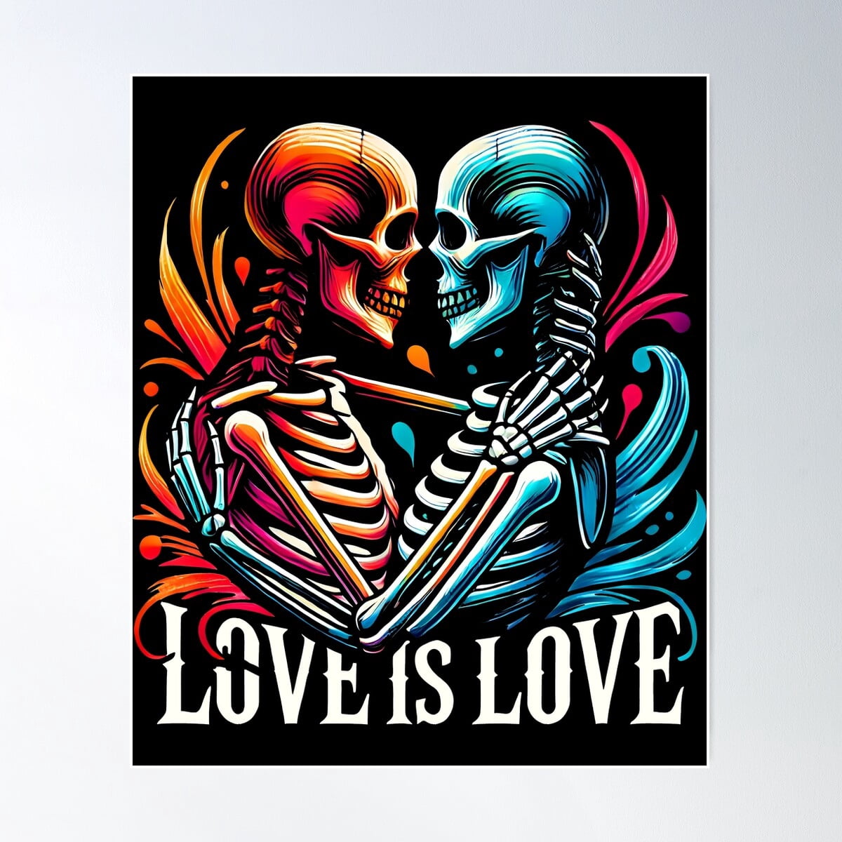 Romantic Neon Skeleton Couple Design - Vibrant Love Art With Bold ...