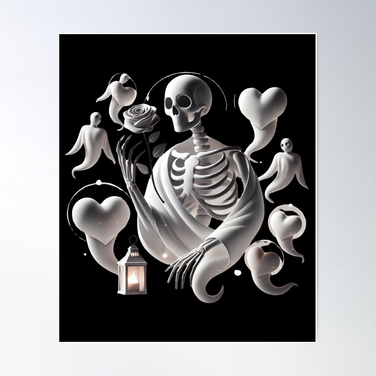 Romantic Neon Skeleton Gift Poster Wall Art, Modern Wall Decor For ...