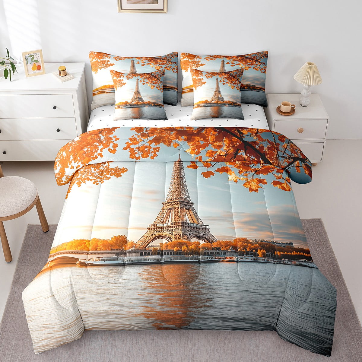 Romantic Paris 7 Pieces Bed In A Bag,Couple Eiifel Tower Pattern Full ...
