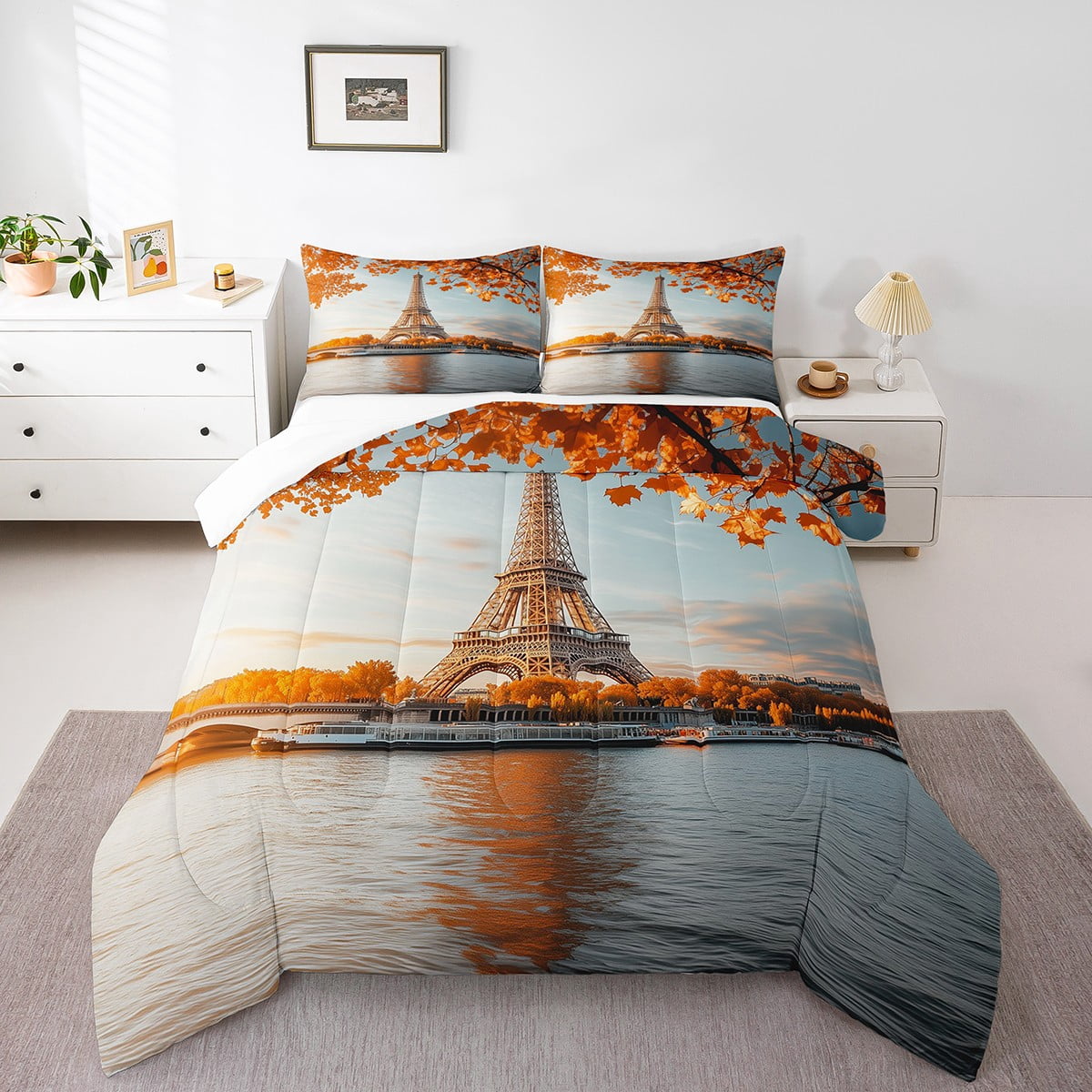 Romantic Paris Down Comforter,Couple Eiifel Tower Pattern King Bedding ...