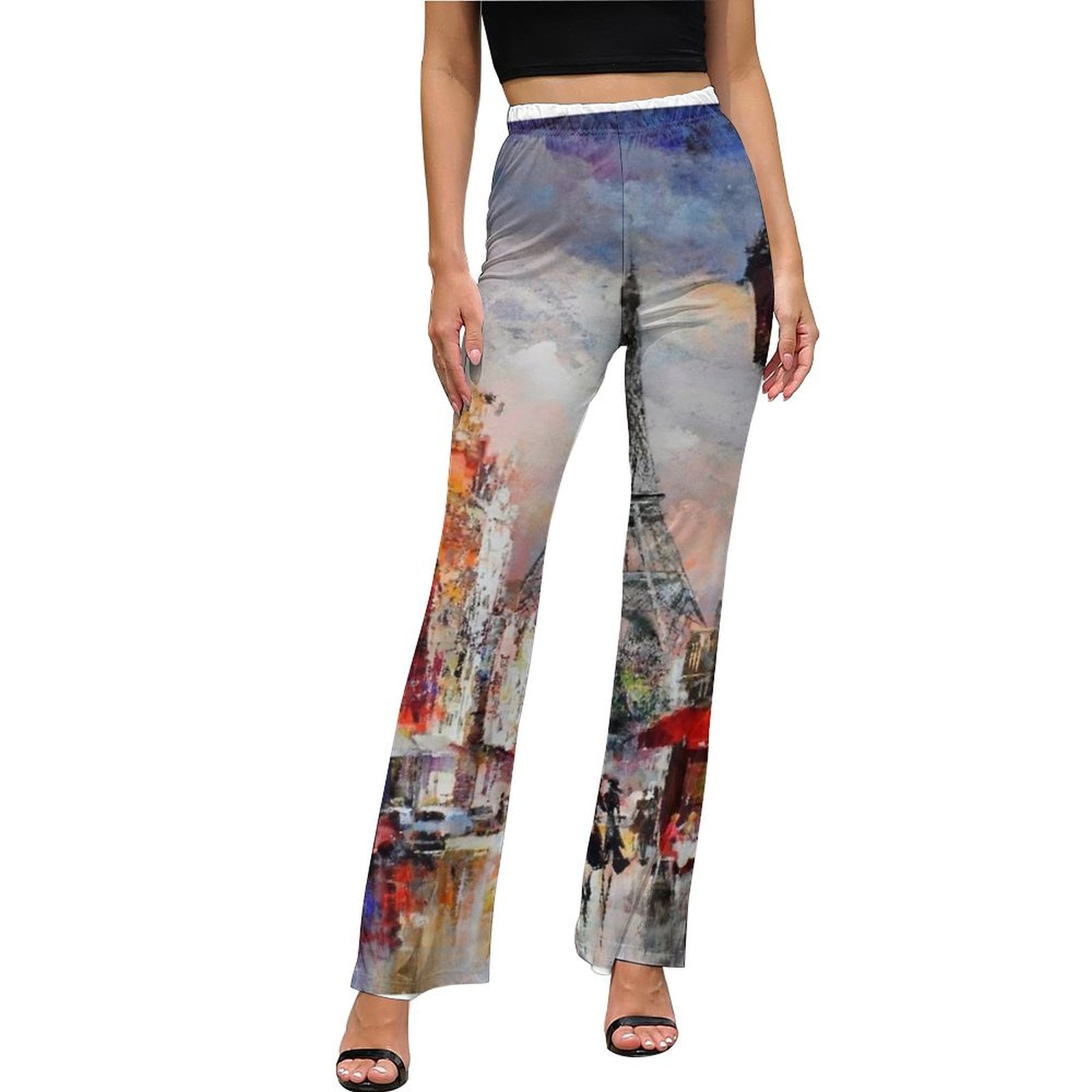 Romantic Paris Eiffel Tower High Waisted Casual Flared Trousers Summer ...