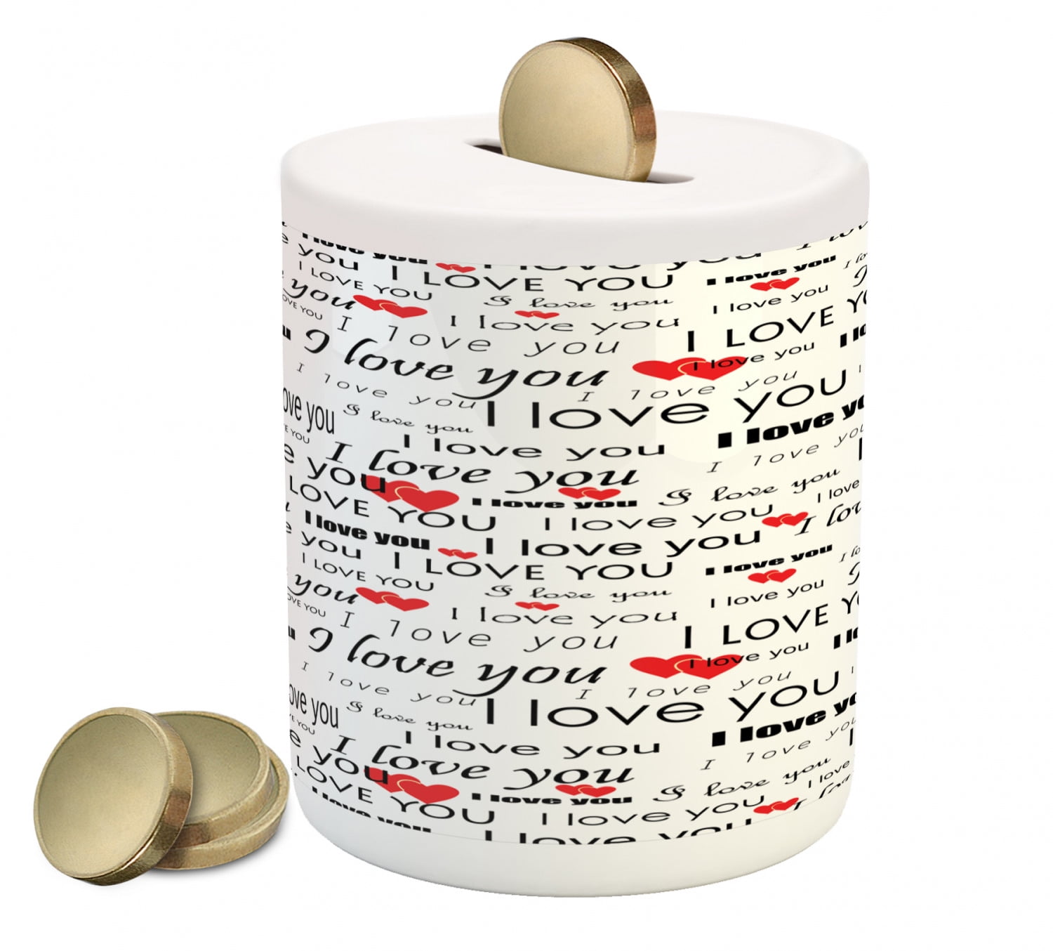 Romantic Piggy Bank, I Love You Words Hearts Romance Couple Valentine ...