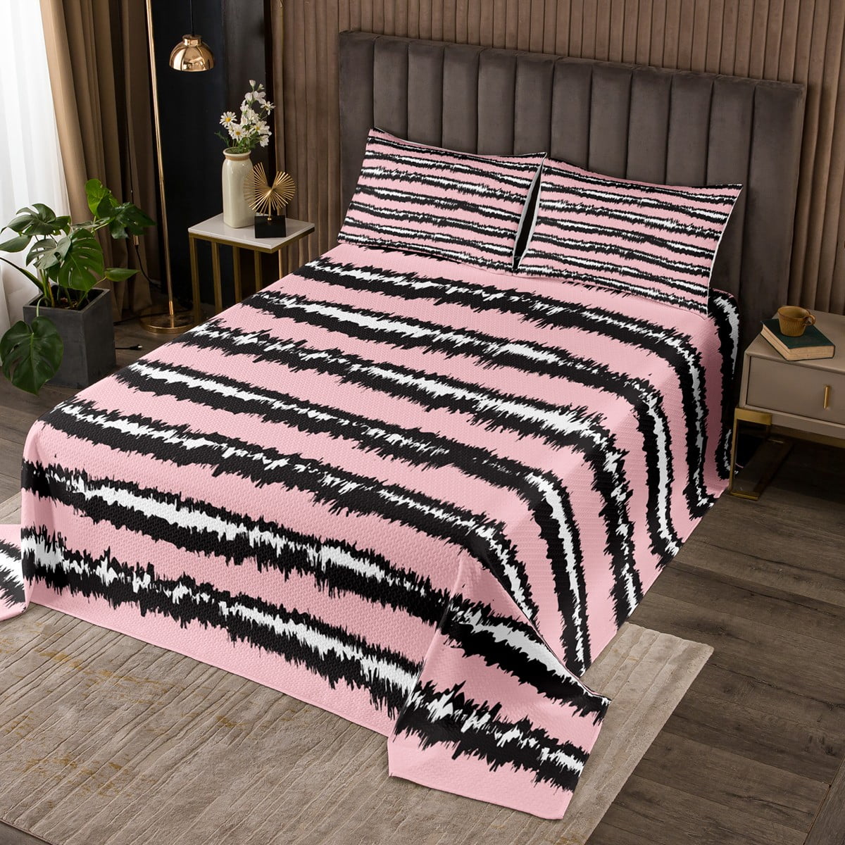 Romantic Pink Coverlet Set Faux Quilt Set Queen Size, Pastel Ombre ...