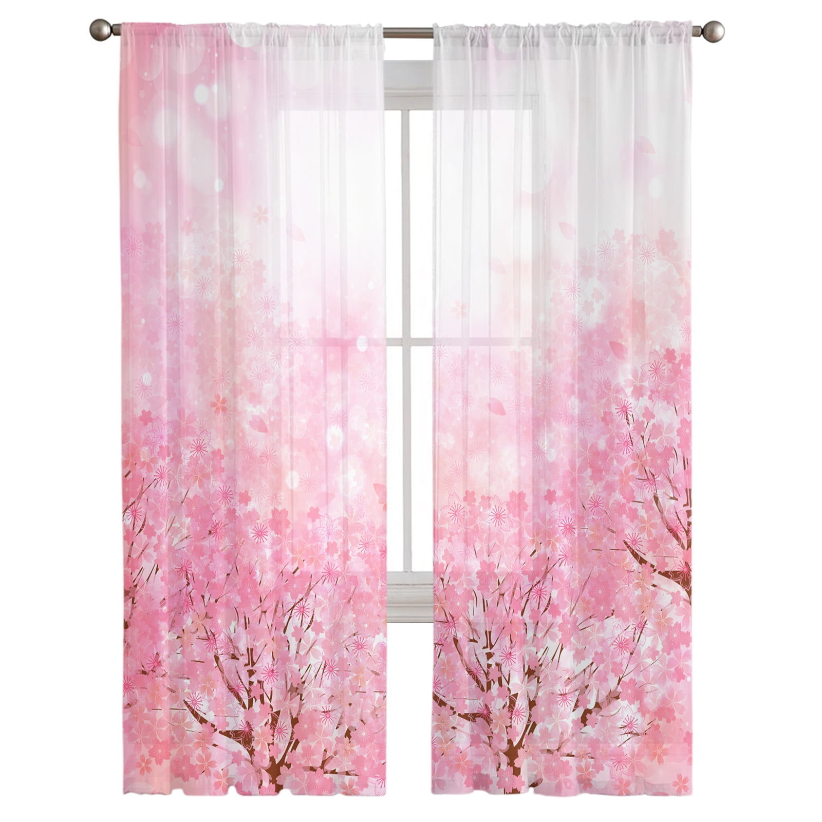 Romantic Pink Flowers Bloom In Japan Window Curtains Bedroom Modern ...