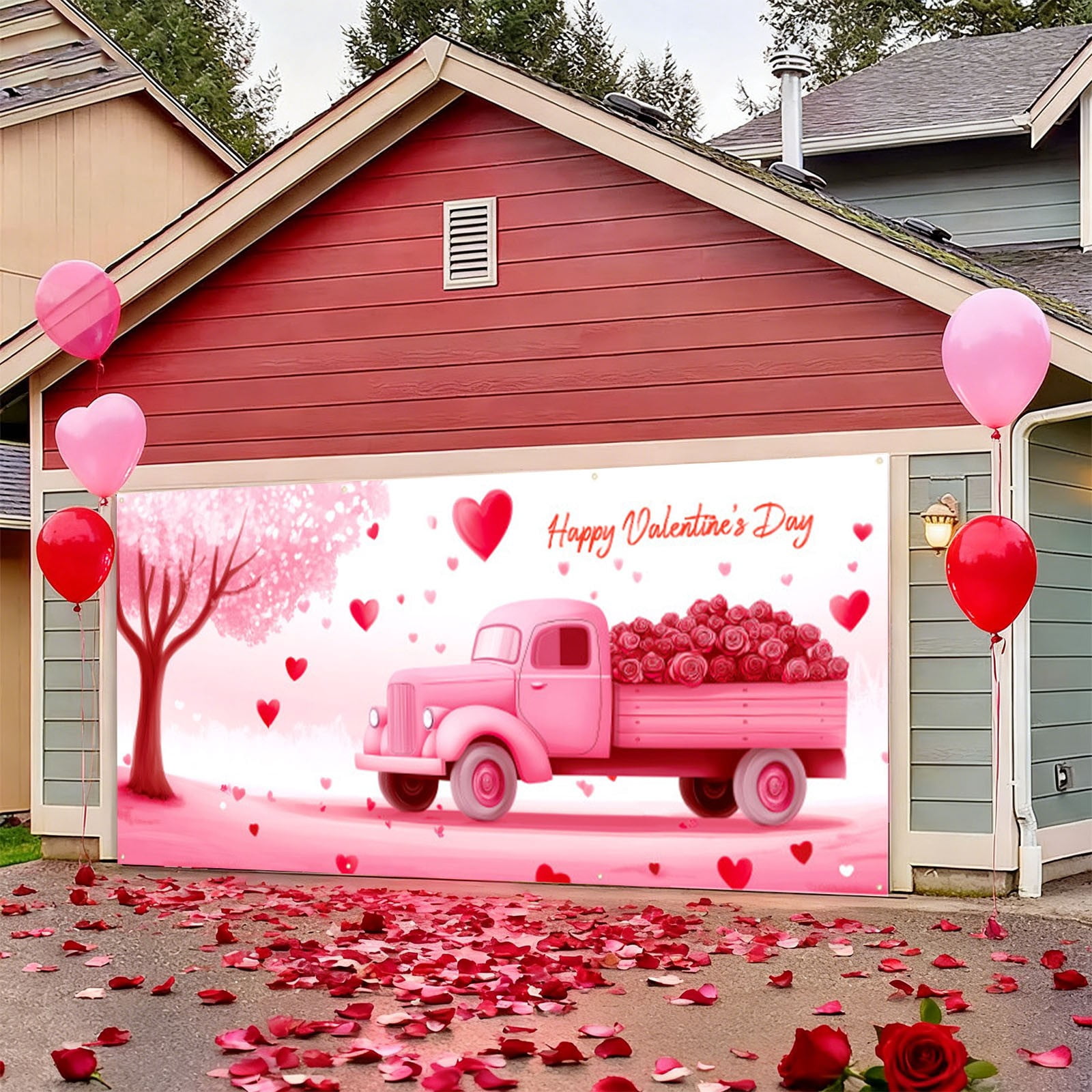 Romantic Pink Heart Garage Door Banner, 1 Count, 13 x 6 Ft, Large ...