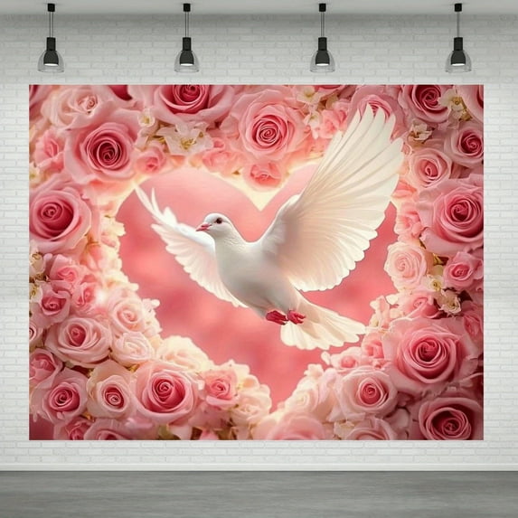 Romantic Pink Roses Wall Backdrop Pink Flower Heart Valentine's Day ...