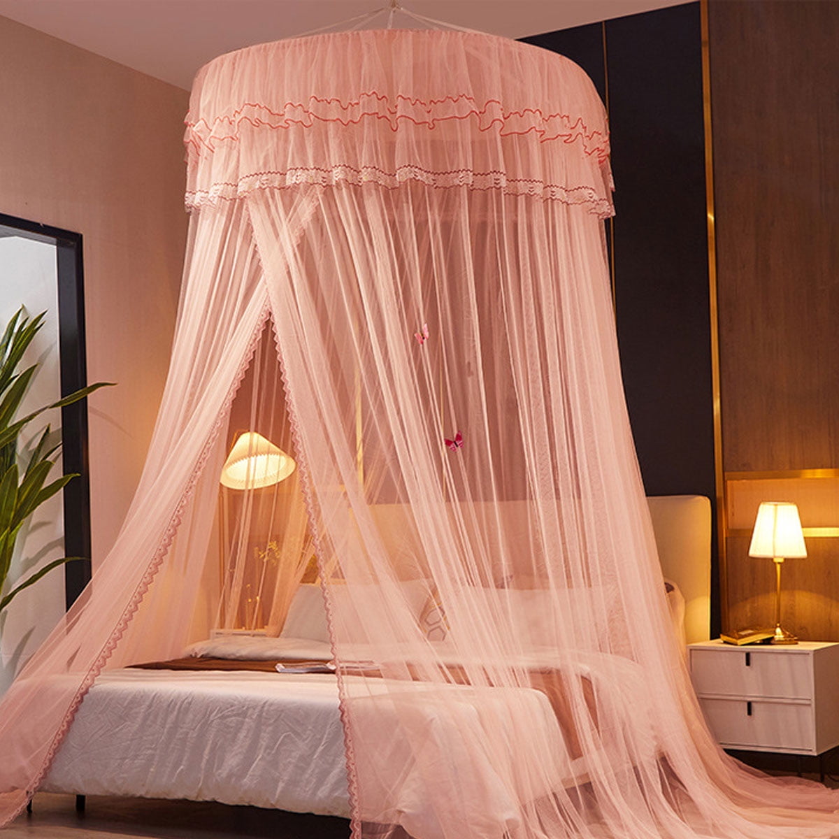 Romantic Princess Bed Canopy for Girls, Sheer Mesh Dome Curtain, Round ...