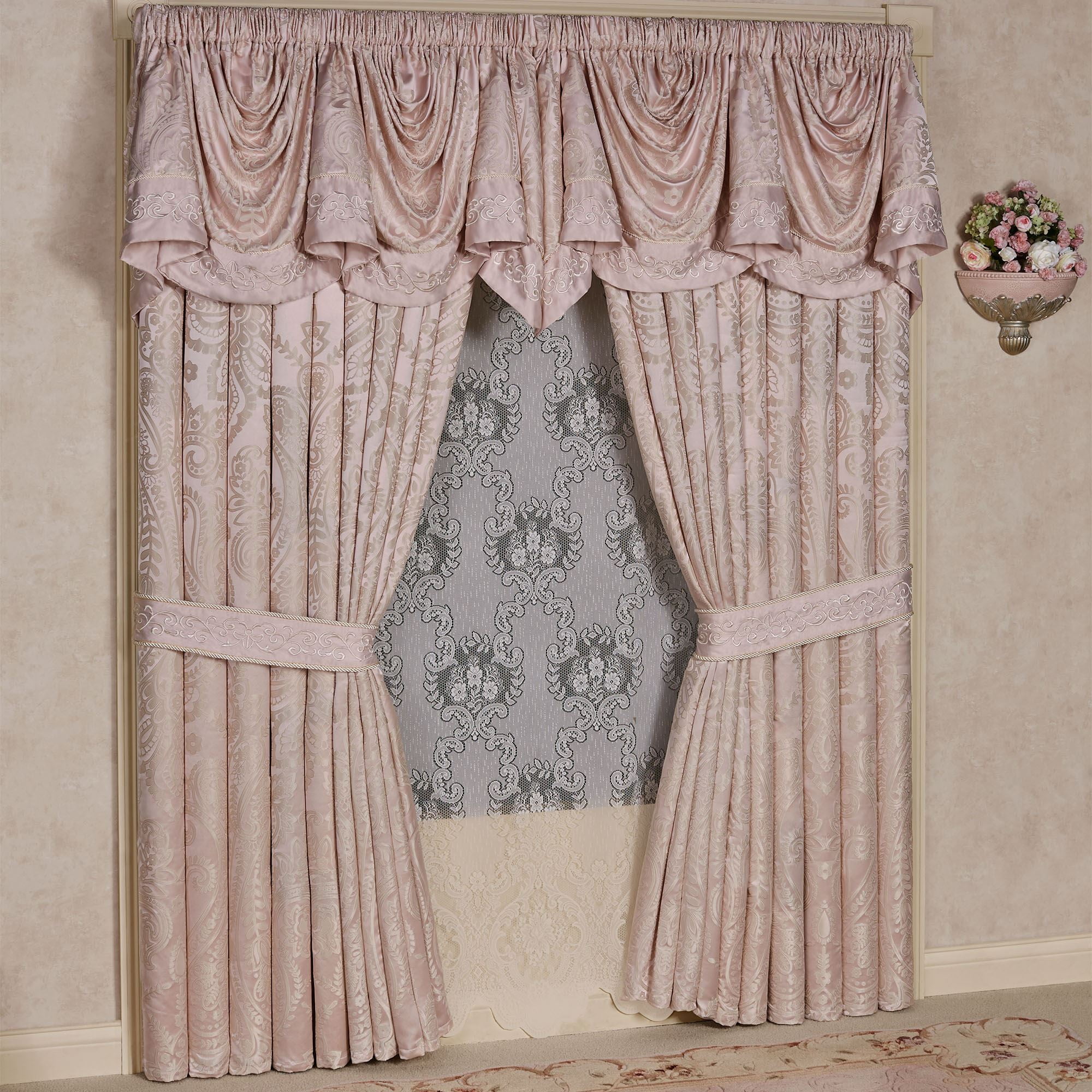 Romantic Princess Jacquard Woven Scrollwork Blush Window Valance Empire ...