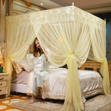 LYUMO Luxury Princess Netting, 3 Side Openings Post Bed Curtain Canopy ...