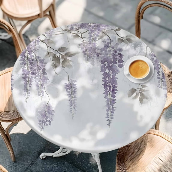 Romantic Purple Flowers Branches Leaves Round Fitted Tablecloth with ...