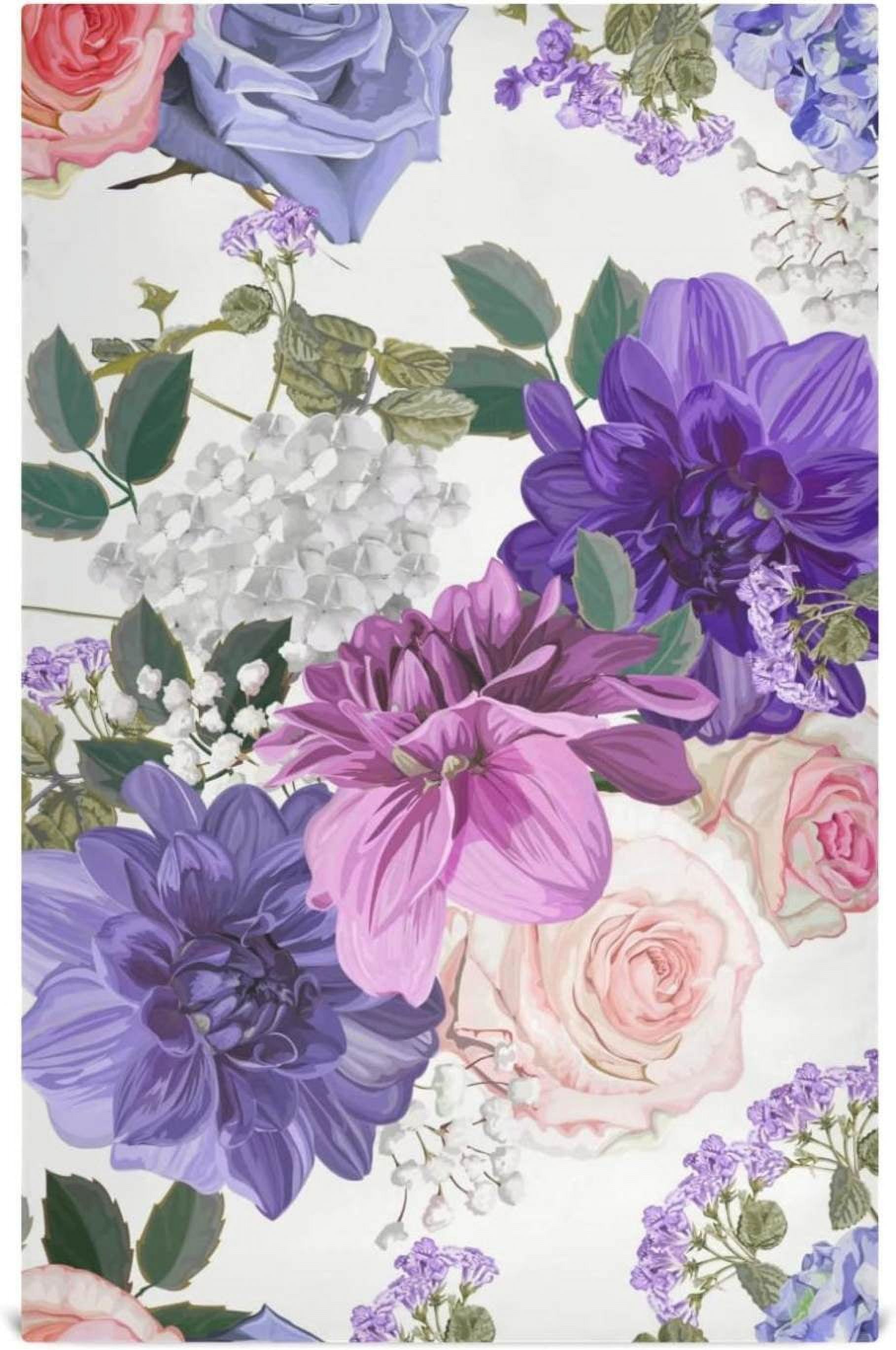 Romantic Purple Flowers Kitchen Dish Towels Set of 1, Retro Style ...