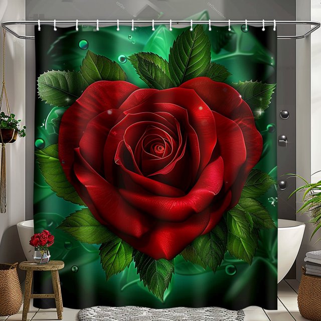 Romantic Red Rose Heart Shower Curtain S Day Theme Realistic Effects