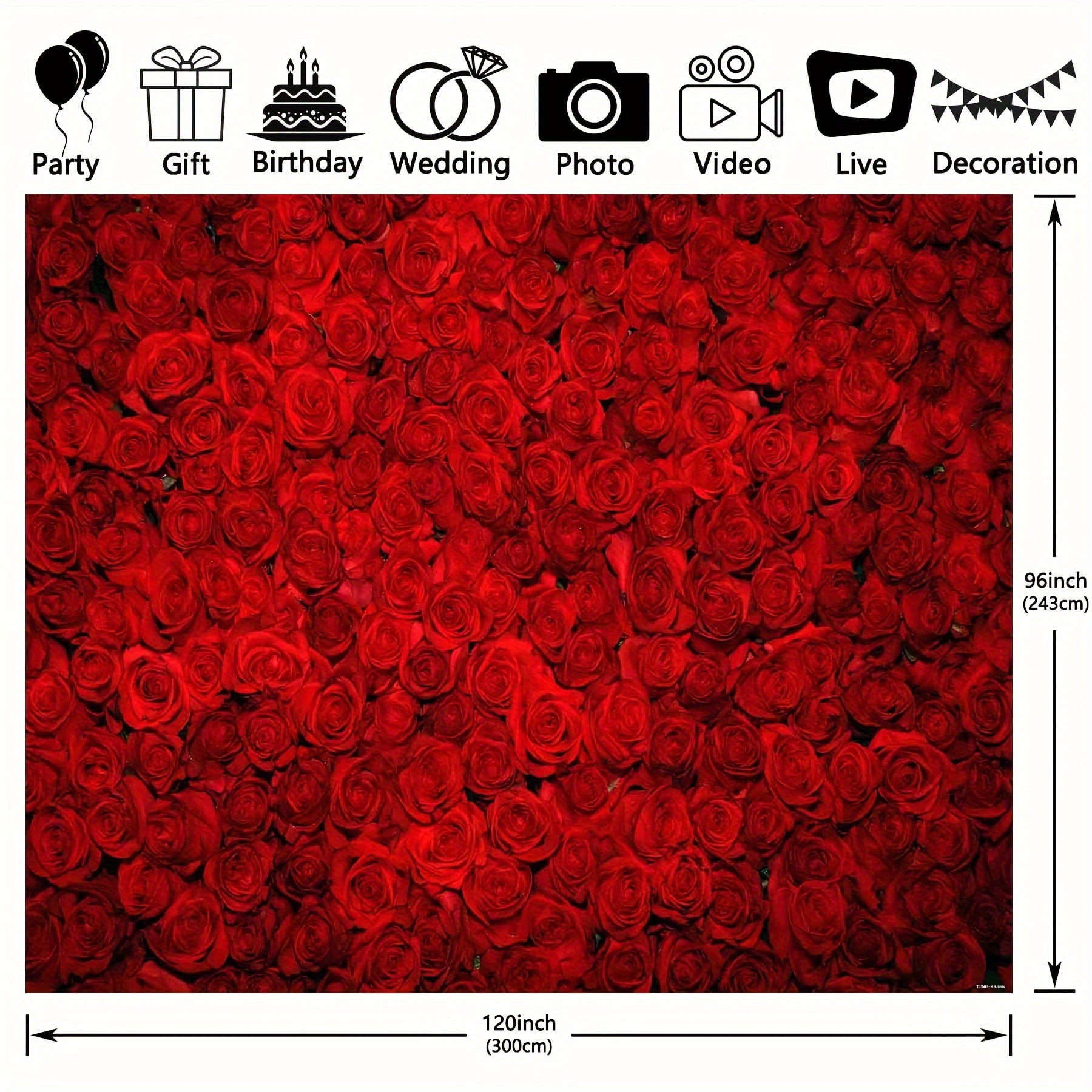Romantic Red Rose Photography Backdrop | Polyester Tapestry for ...