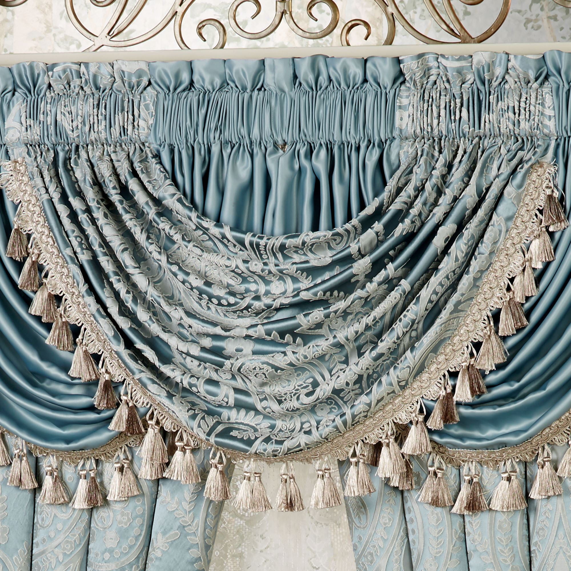 Touch of Class Parisian Blue Jacquard Scrollwork Regency Rod Pocket ...