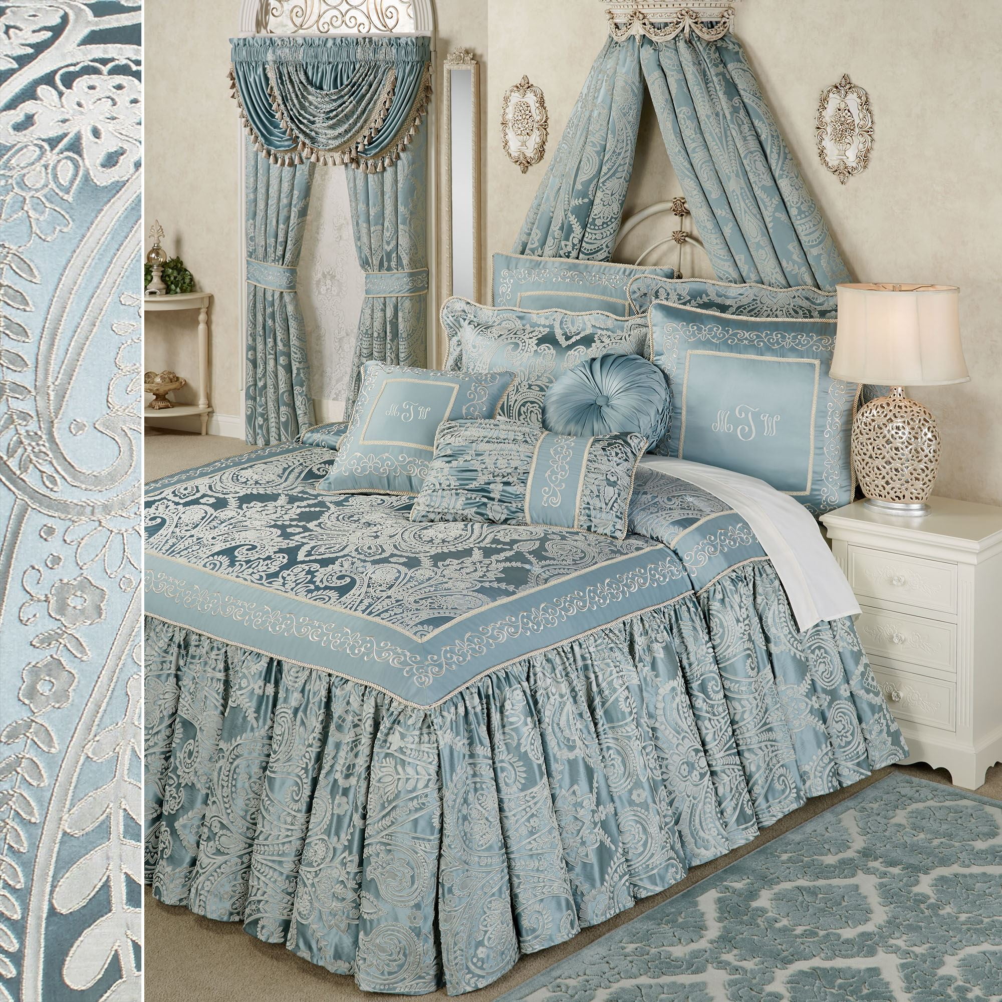 Romantic Regency Jacquard Woven Scrollwork Parisian Blue Grande ...