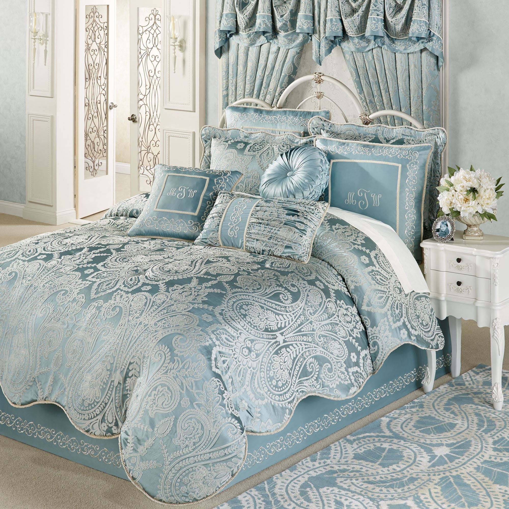Romantic Regency Jacquard Woven Scrollwork Parisian Blue Oversized ...