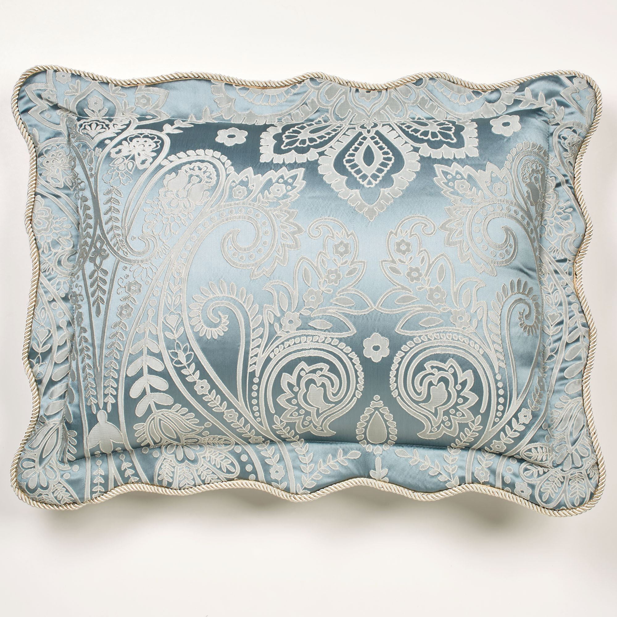 Romantic Regency Jacquard Woven Scrollwork Parisian Blue Scalloped Sham ...