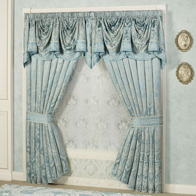 Romantic Regency Jacquard Woven Scrollwork Parisian Blue Window Valance ...