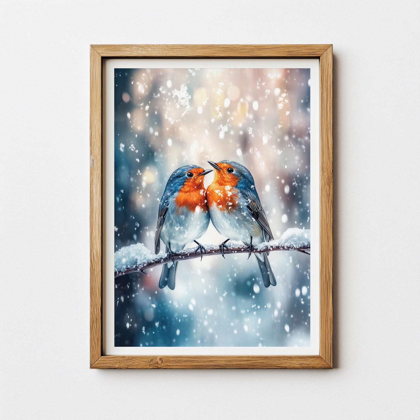 Romantic Robin Birds Winter Art, Snowy Love Birds Wall Decor, Winter ...