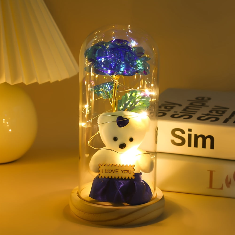 [Romantic Rose Bear] Romantic LED Rose Bear Gift Box, PE Flower Foam ...