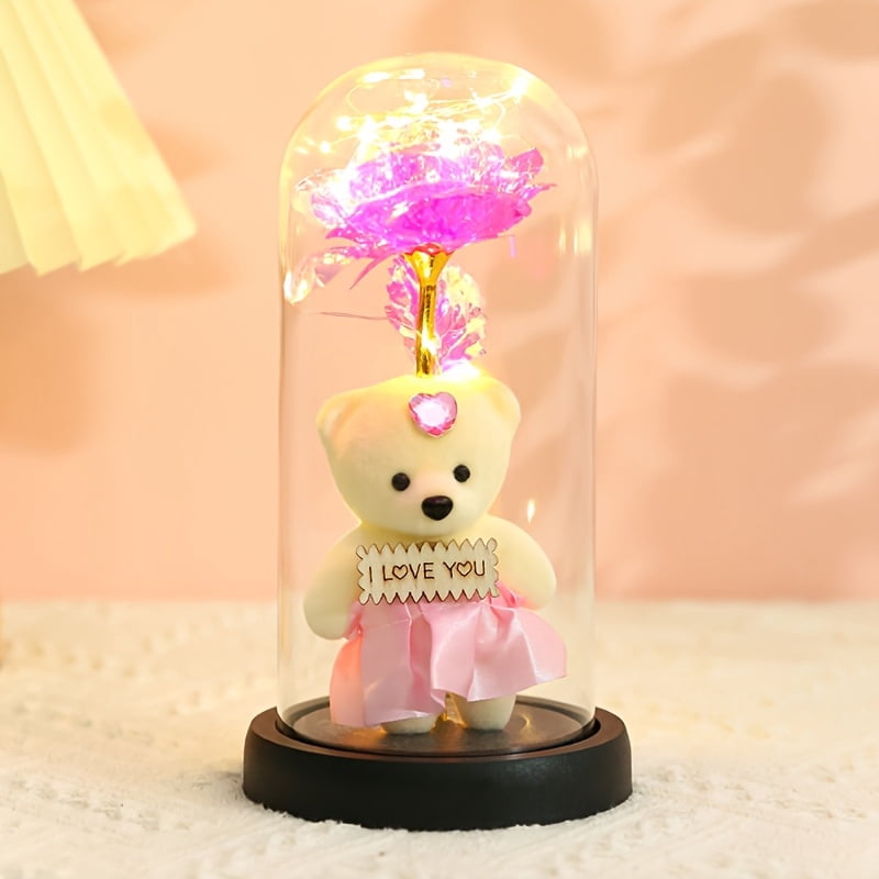 [Romantic Rose Bear] Romantic LED Rose Bear Gift Box, PE Flower Foam ...