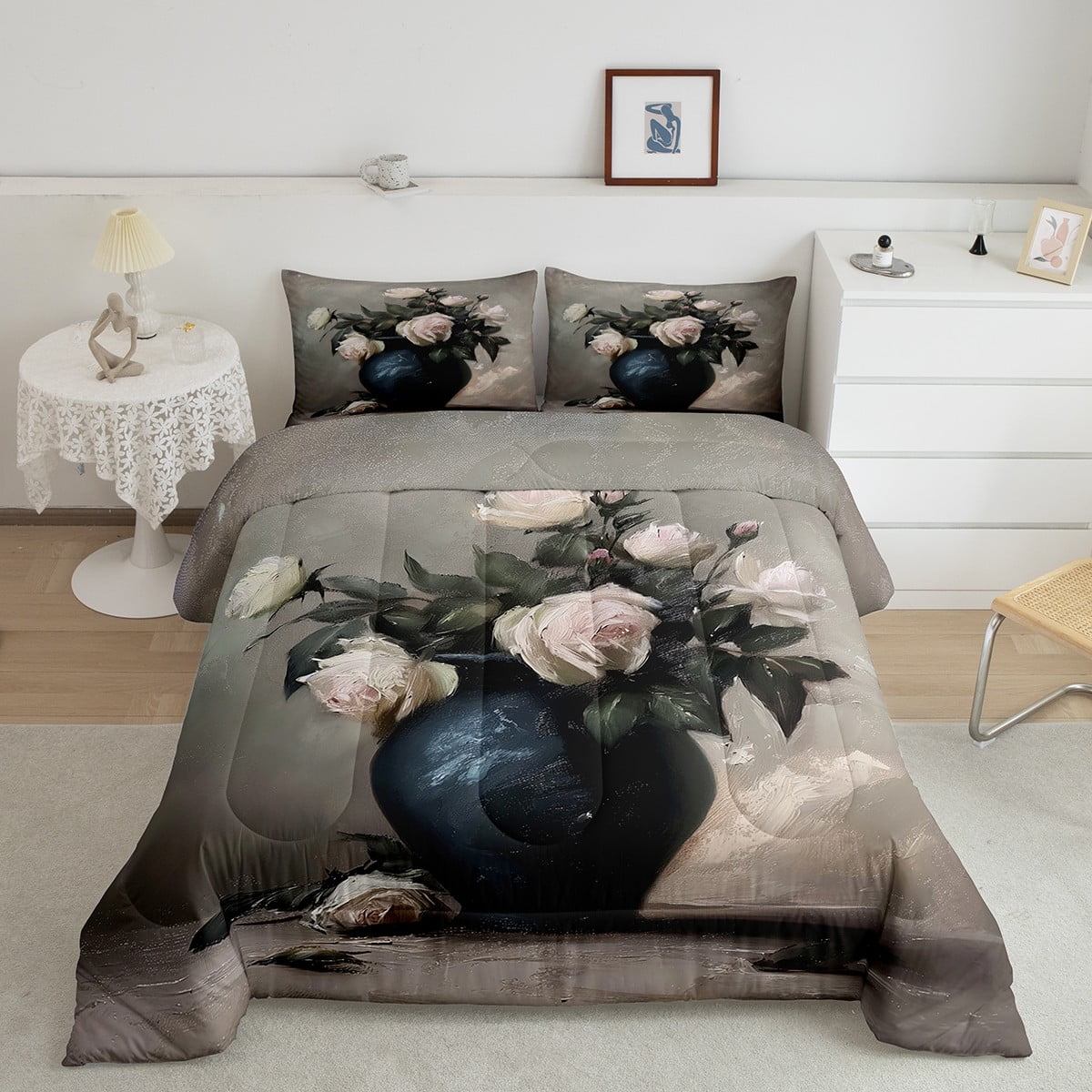 Romantic Rose Bedding Set,Oil Painting Roses Comforter Set Twin Size ...
