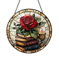 Romantic Rose Books Stained Glass Suncatcher, Valentine Window Hanging ...
