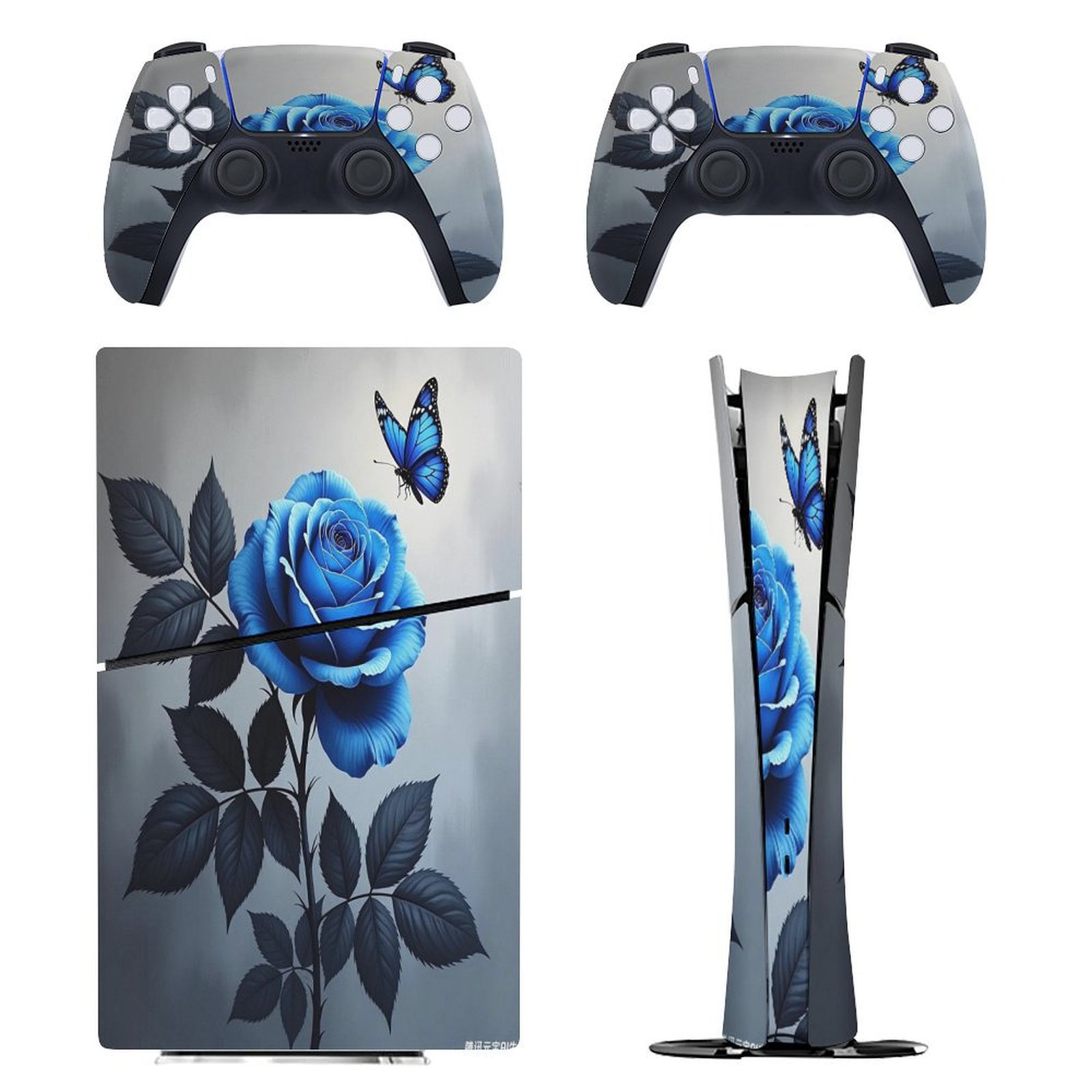 Romantic Rose Butterfly Blue And Grey PS5/PS5 Slim Digital Disc Skin ...