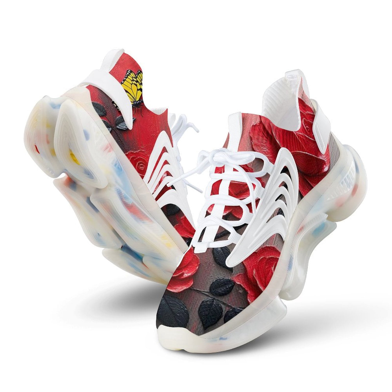 Romantic Rose Butterfly Red And Grey Walking Shoes for Men Woman ...