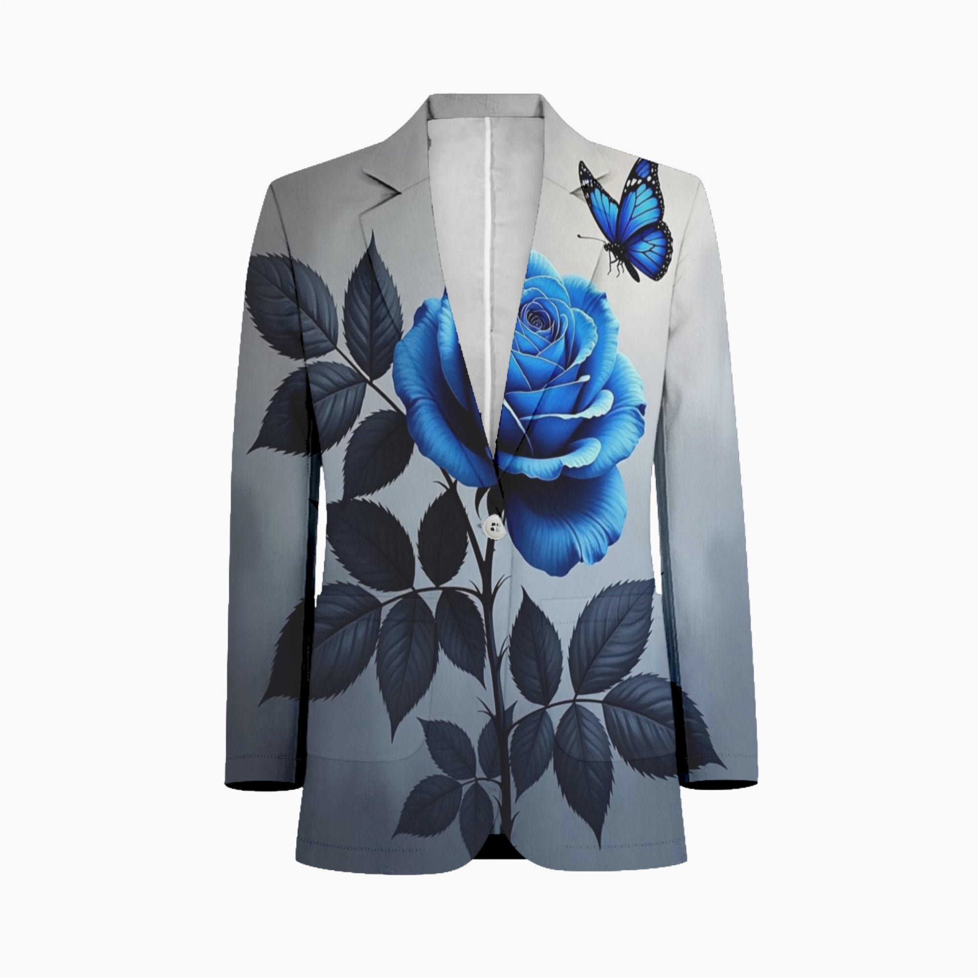 Romantic Rose Butterfly blue and Grey Men's Suit Blazer Casual Party ...