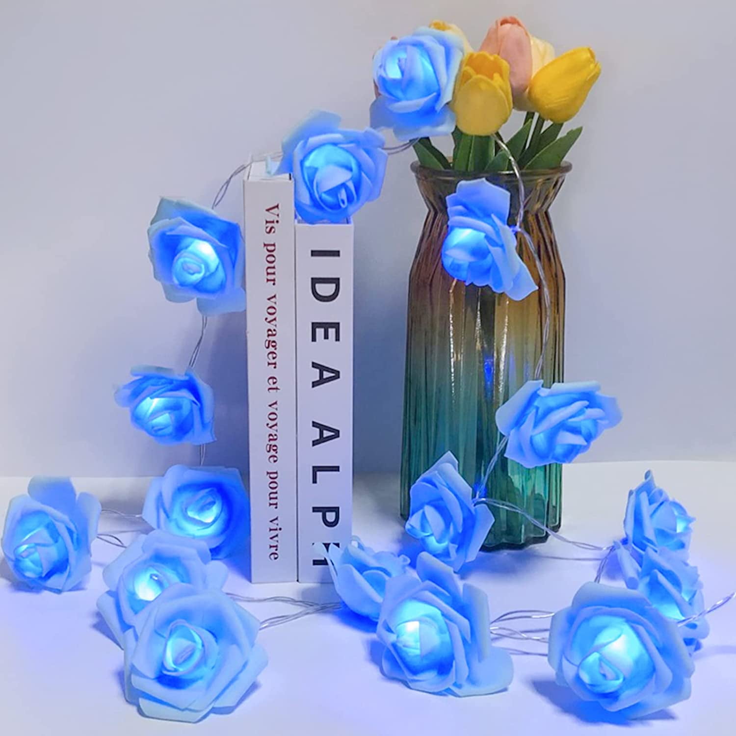 Romantic Rose Flower String Lights, 7.2FT 20 LED Battery Operated ...