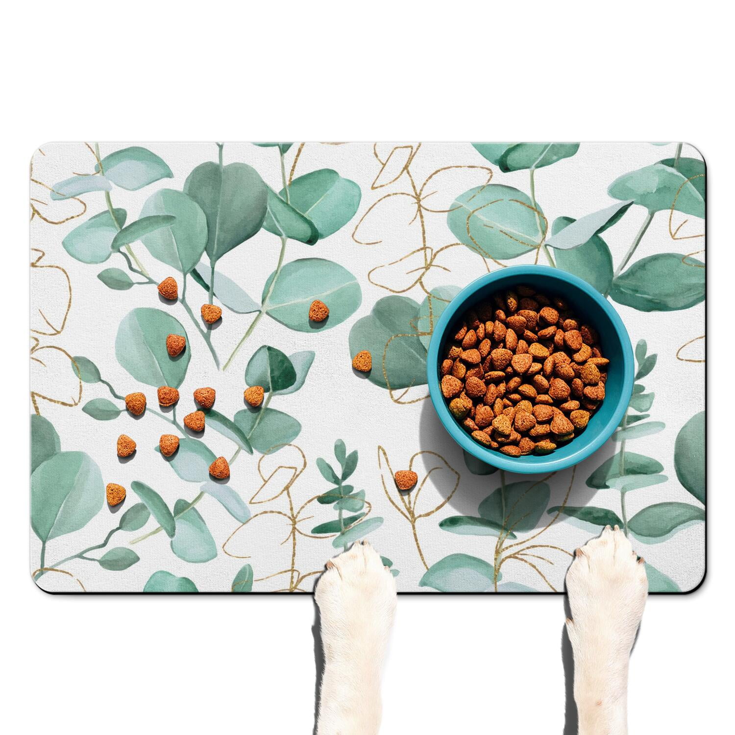 Romantic Rose Large Floral Dog Bowl Mat - Peony Pattern Pet Food Mat ...