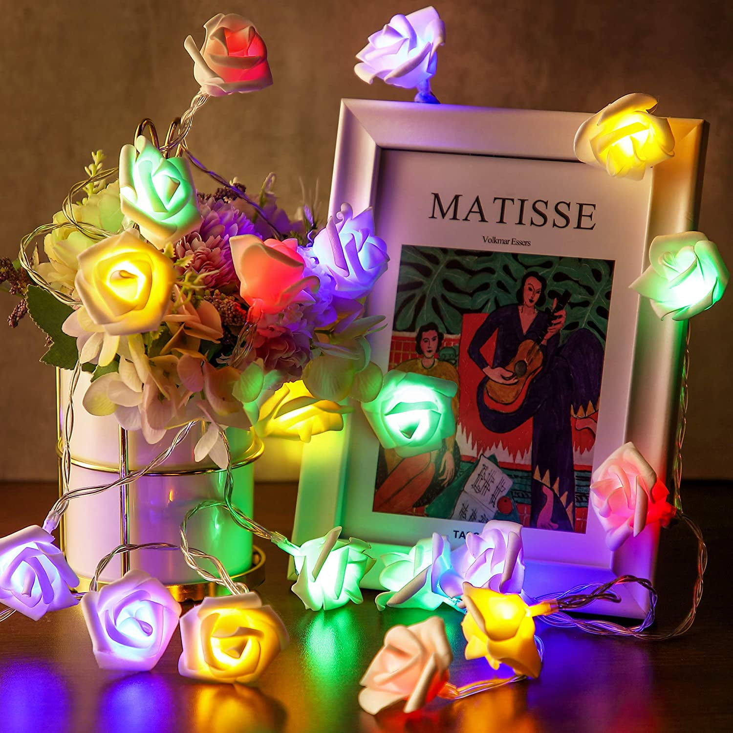 Romantic Rose String Light, 20 LED Rose Flower Garland Fairy Light ...