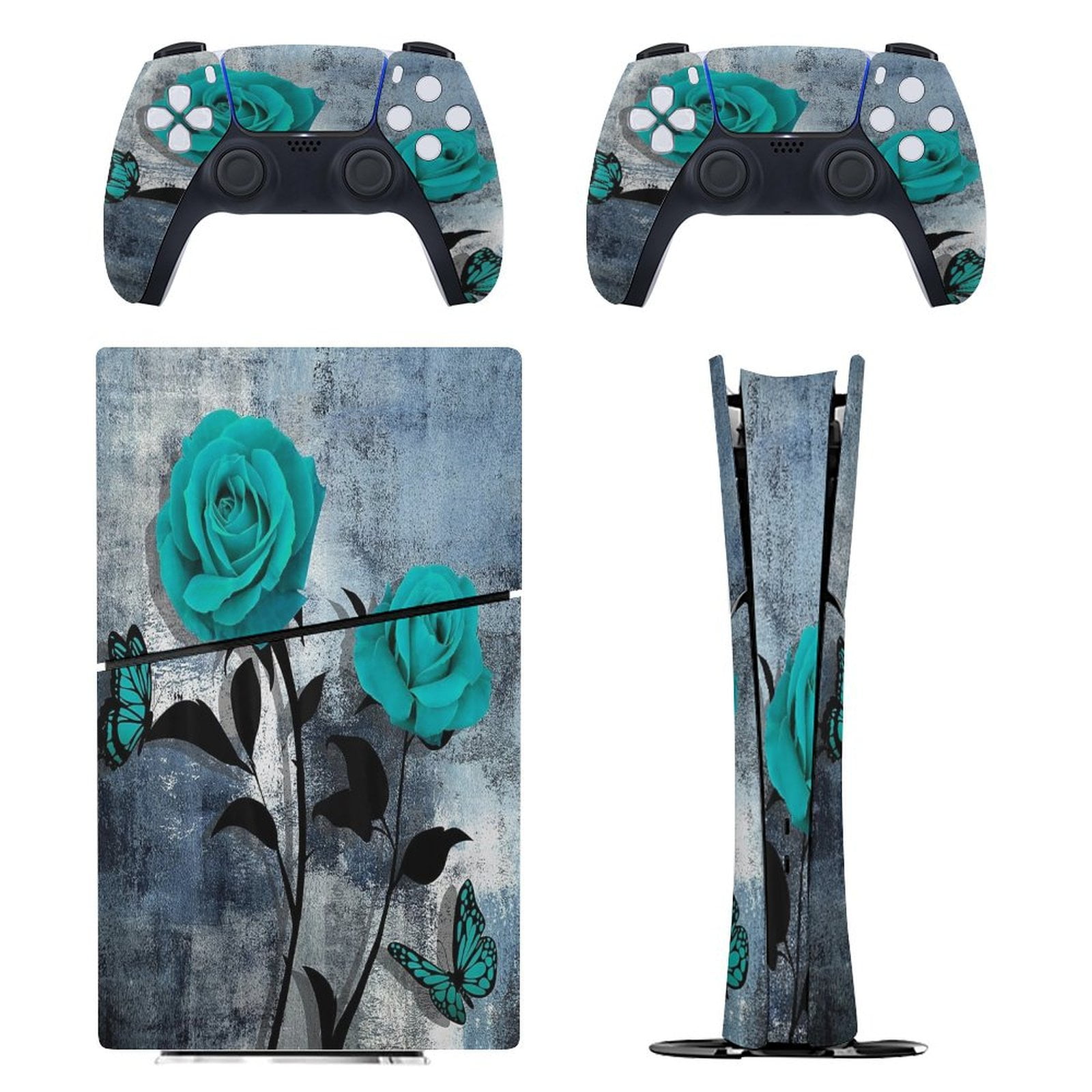 Romantic Rose Turquoise And Grey PS5/PS5 Pro/PS5 Slim Digital Disc Skin ...